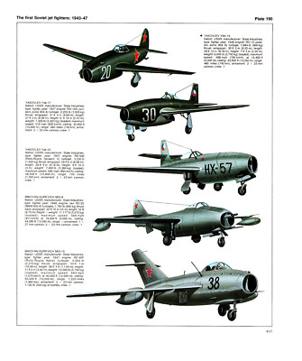 1980 VINTAGE PRINT First Soviet Jet Fighters 1943 1947 WW2 Mig-9 Mig-15 ...