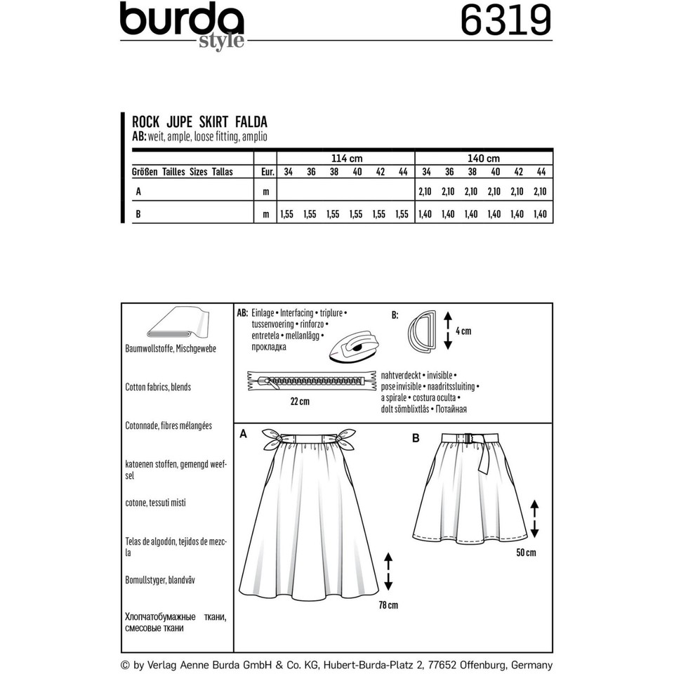 BURDA 6319 LADIES SKIRTS Misses Sewing Pattern Sizes 8-18 Skill: EASY ...