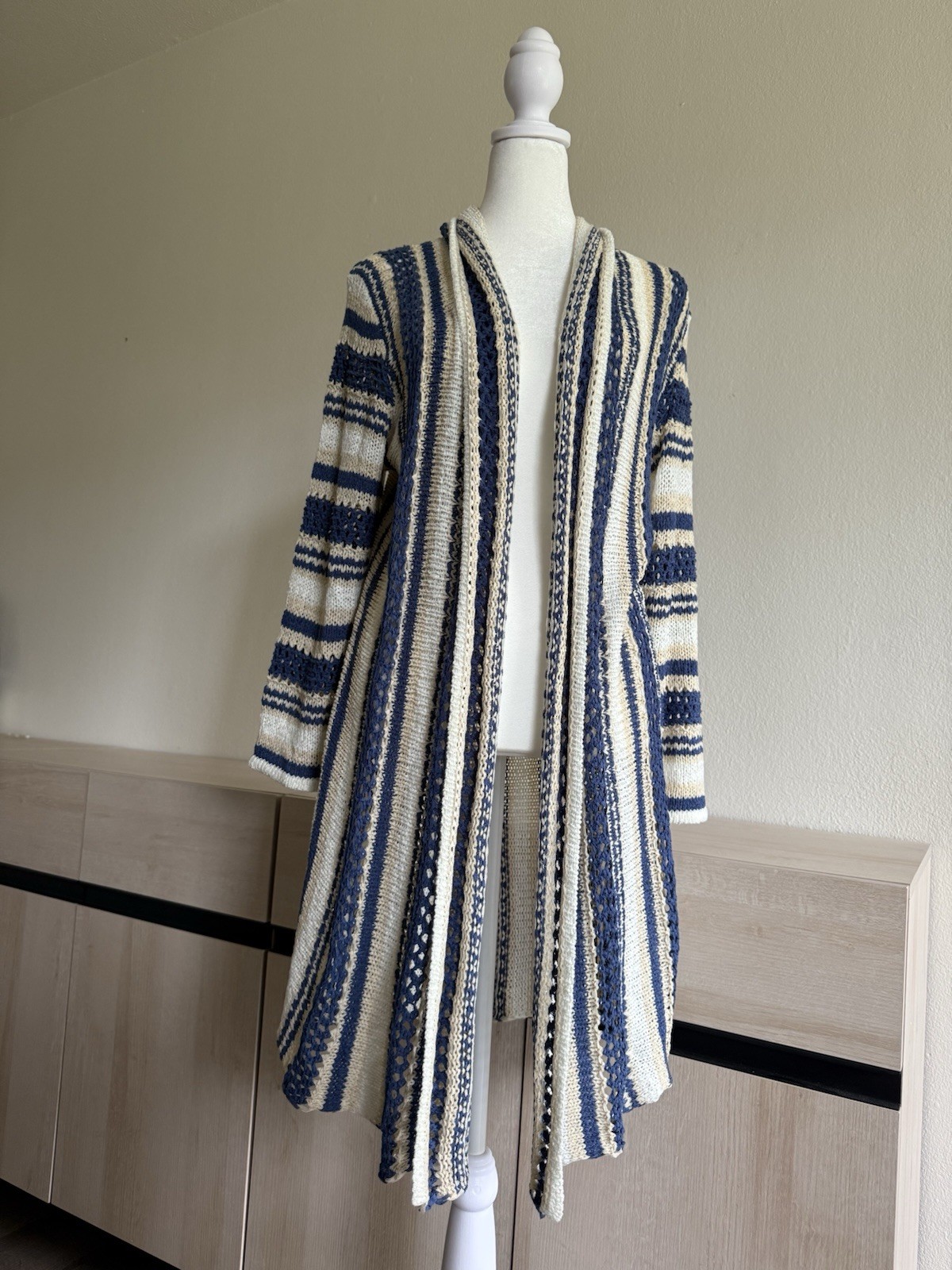 NorthStyle Striped Long Mixed Yarn Open Cardigan Size Small | eBay