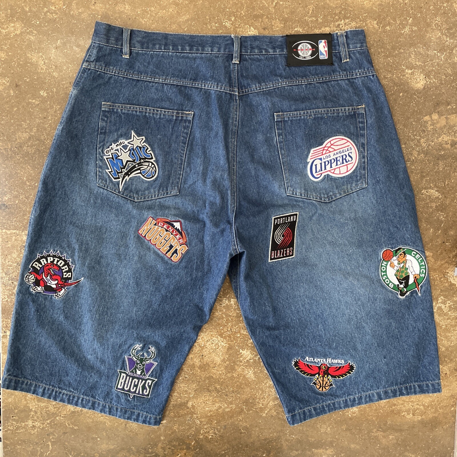Vintage NBA Unk Denim Shorts Embroidered Patch Jean Shorts Sz 40 16 ...