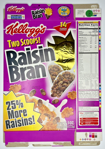 2002 Empty Kellogg's Raisin Bran Metallic Sun 25.5OZ Cereal Box SKU ...