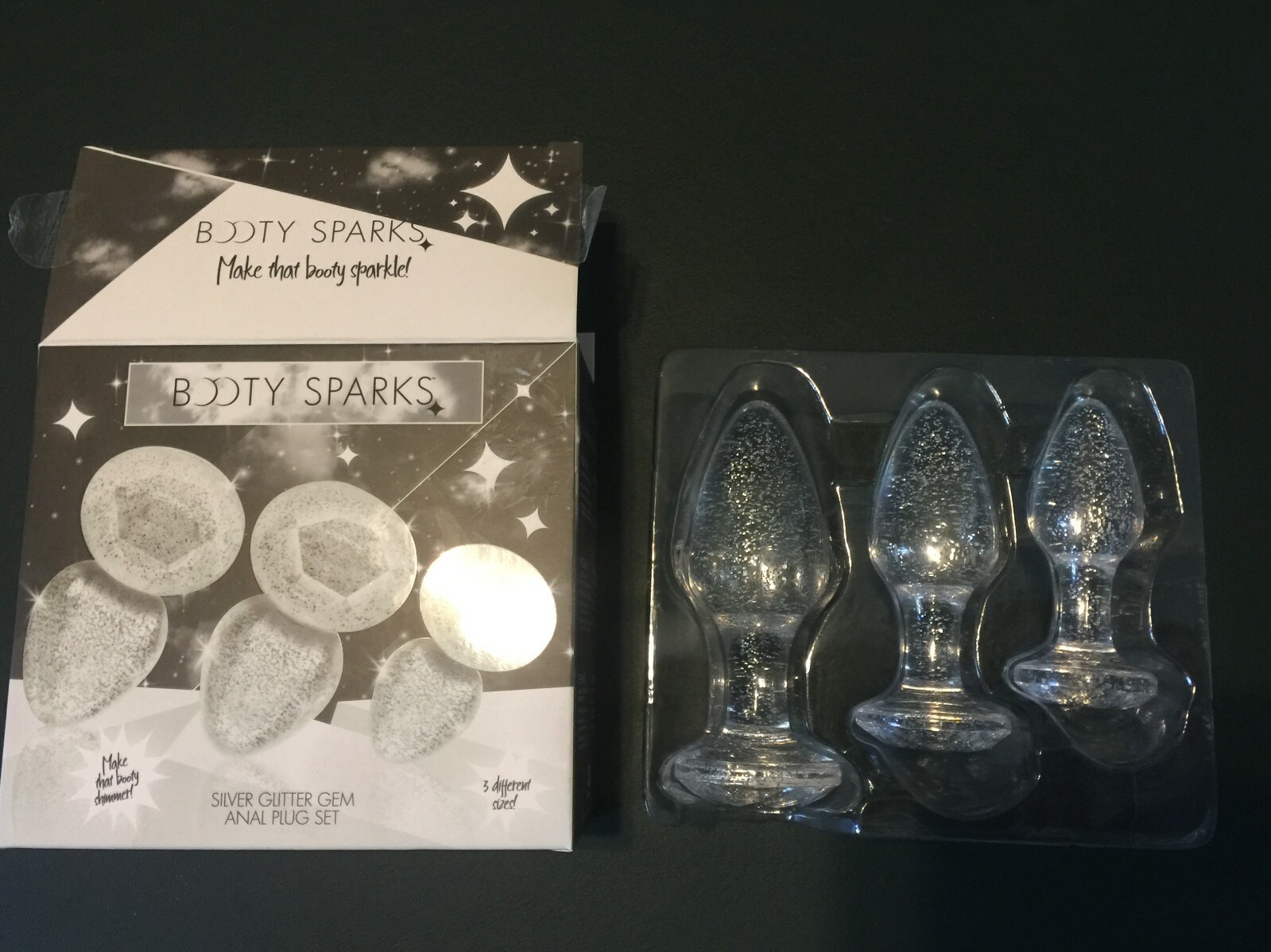 Booty Sparks * Silver Glitter Gem Anal Plug Set * 3pc Graduated Sizes ...
