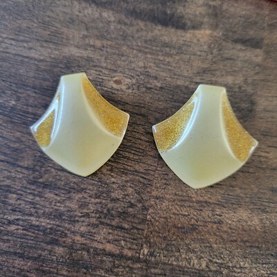 Vintage Yellow Cream Gold Glitter Pierced Earrings Bold Big Statement ...