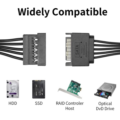 15 Pin SATA Power Splitter, 1 to 5, for Hard Drives, HDD, SSD ...