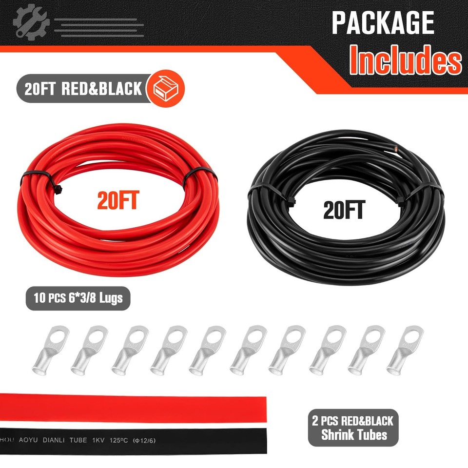 6 Gauge Wire 6 Awg Wires 20 FT Black + 20 FT Red, 6 Gauge Battery Cable ...