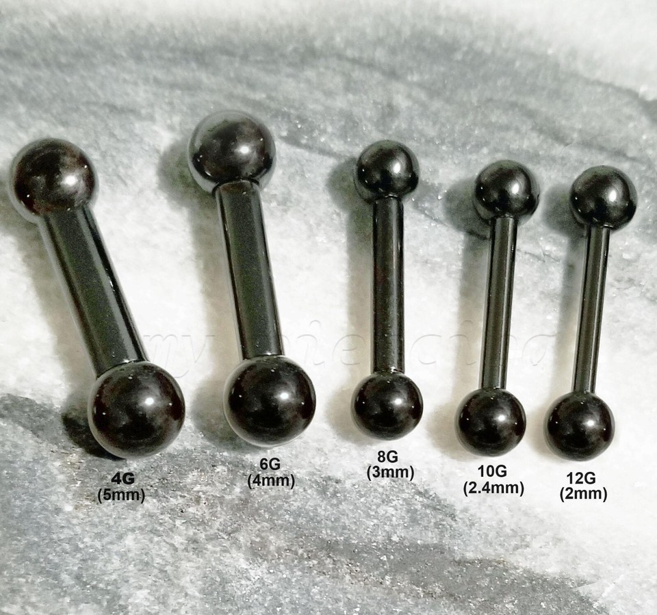 10g 8g 6g 4g Black Titanium Anodized 316L Surgical Steel Tongue Ring ...