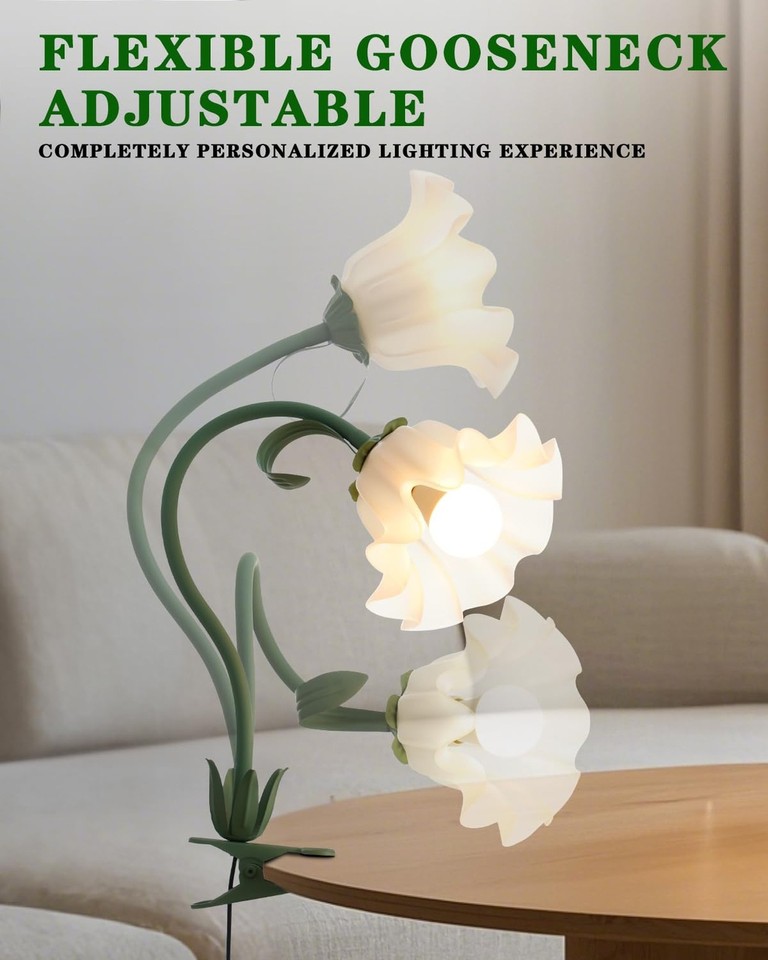 Flower Lamp Clip on Light, 3 Color Modes Eye-Caring Desk Lamp with ...