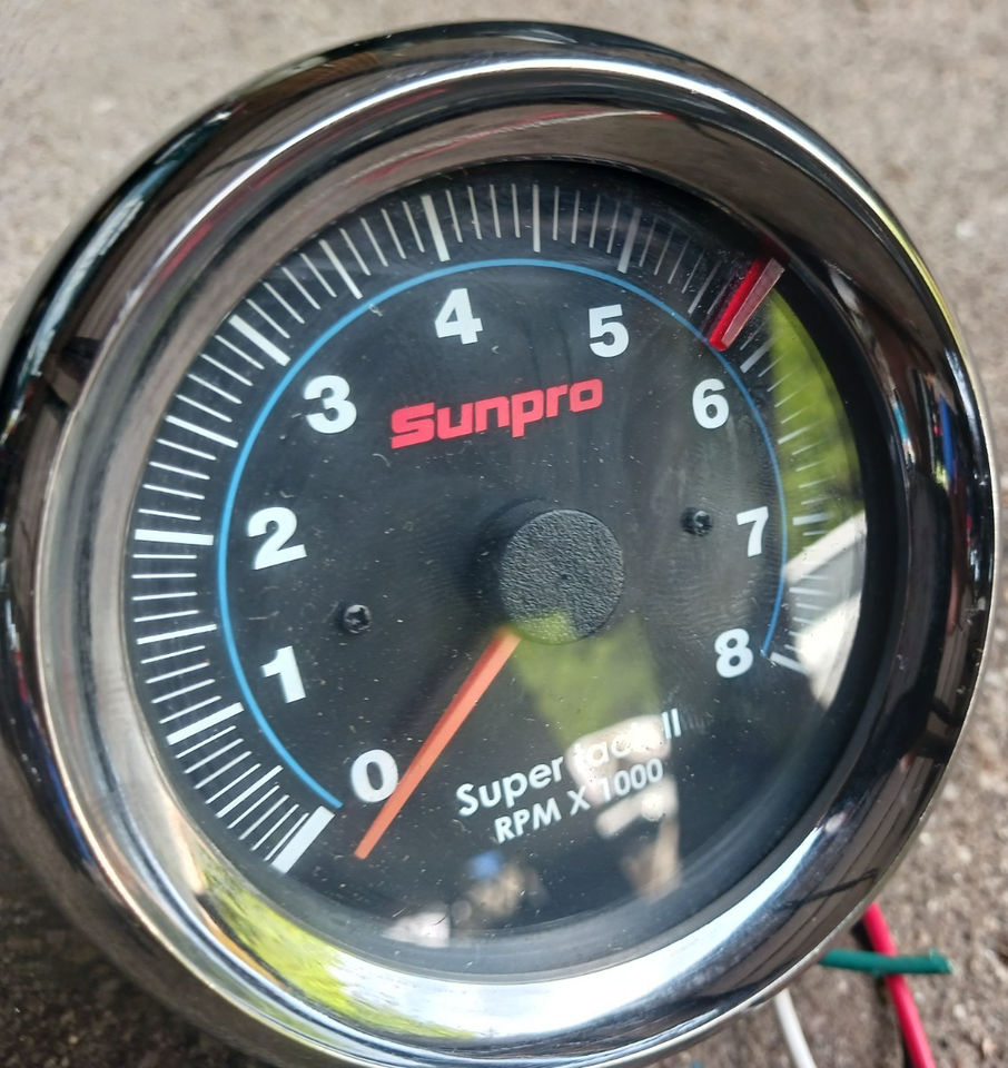 SUNPRO SUPER TACH II 8000 RPM TACHOMETER CHROME BEZEL BLUE LINE VINTAGE ...