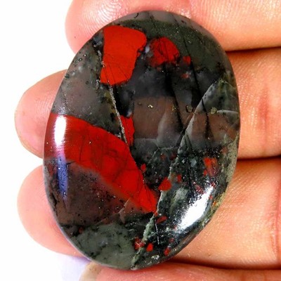 56.20Cts. Natural Gorgeous Red Bloodstone Oval Cab 29x40x5mm Top ...
