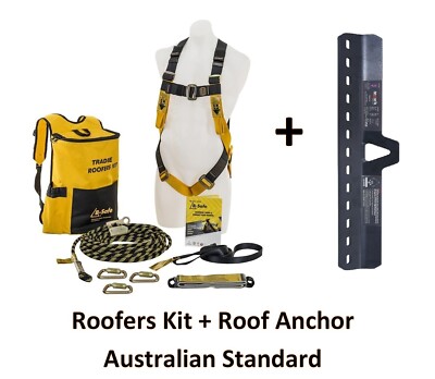 B-Safe Tradie Roofers Kit + Roof Anchor Safety Harness Lanyard 15m Rope ...