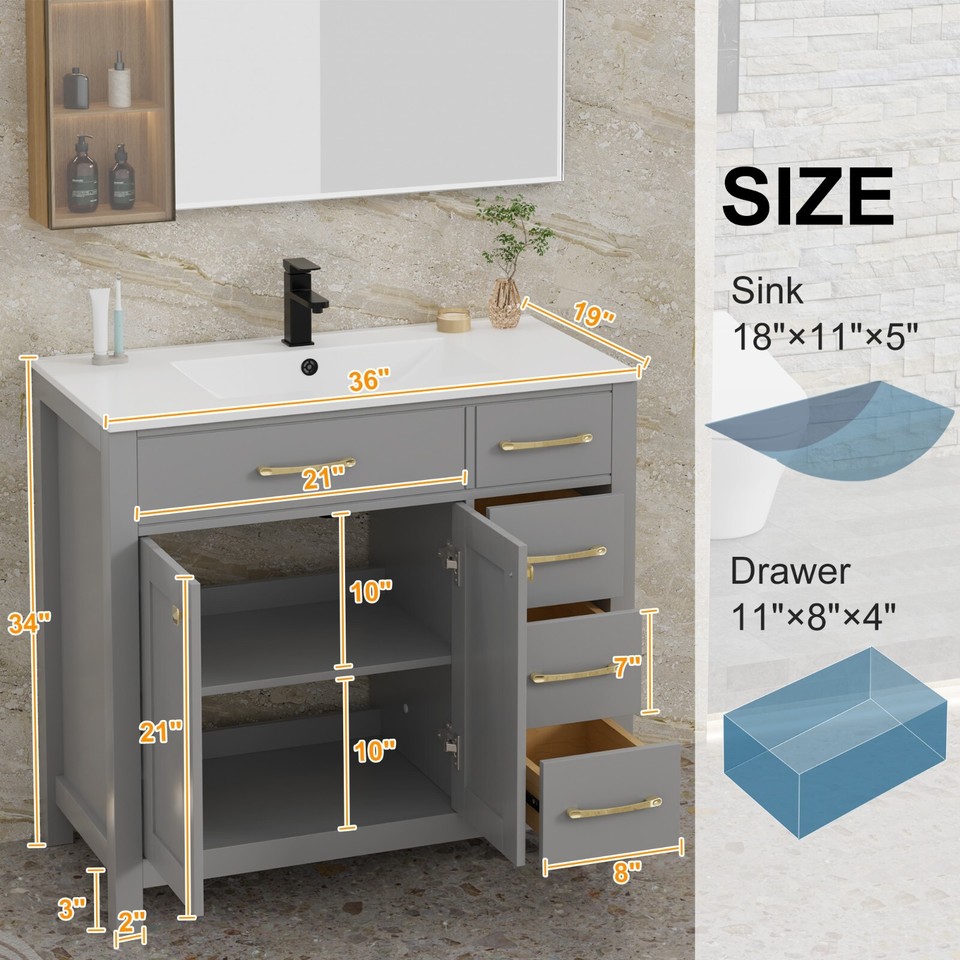 Eclife Bathroom Vanity Cabinet Set with Drop in Ceramic Vessel Sink ...