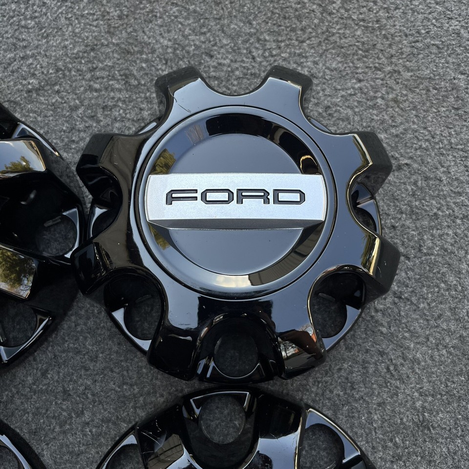 SET (4) CENTER CAPS FORD F-250 F-350 SRW 2017-2025 OEM BLACK HC3C1-A096 ...