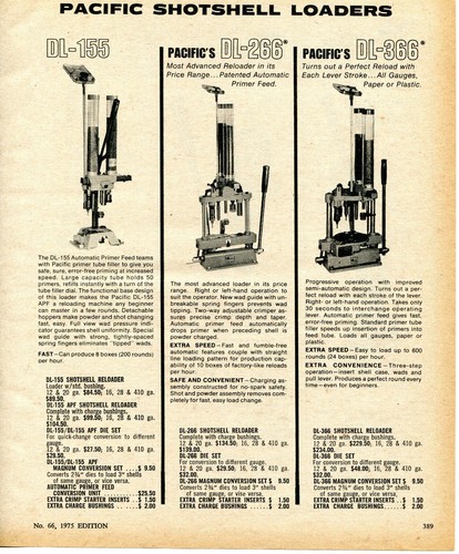 1975 Print Ad Pacific Shotshell Loader DL155 DL266 DL366 Reloader DL105 ...