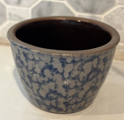 Handmade Beige & Blue BUTTON Crock "BBP 1996" 2”x3” Sponge Design | eBay