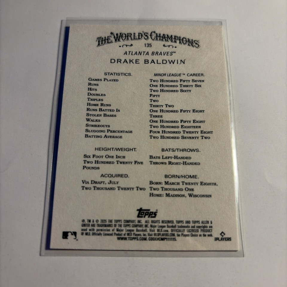 2025 Topps Allen & Ginter - Drake Baldwin #135 (RC) | eBay
