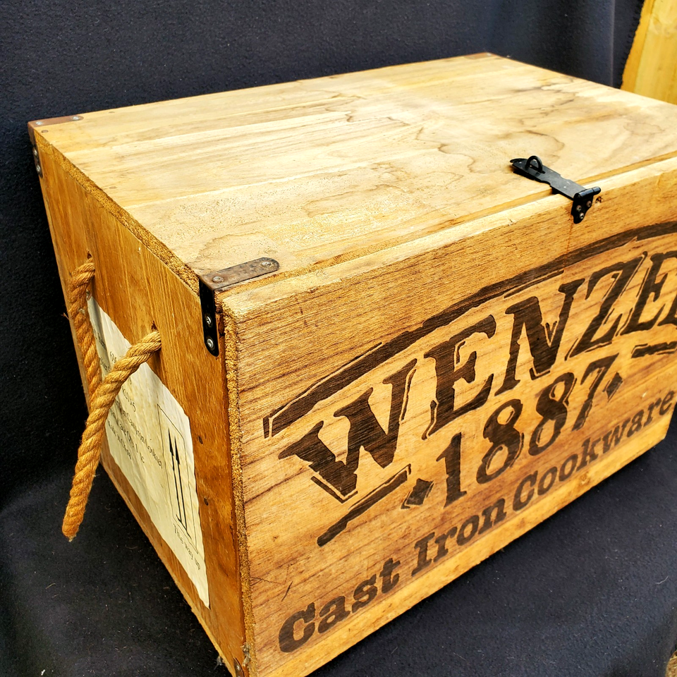 Wenzel 1887 Cast Iron Cookware Wood Storage Box Only - Crate Rustic ...