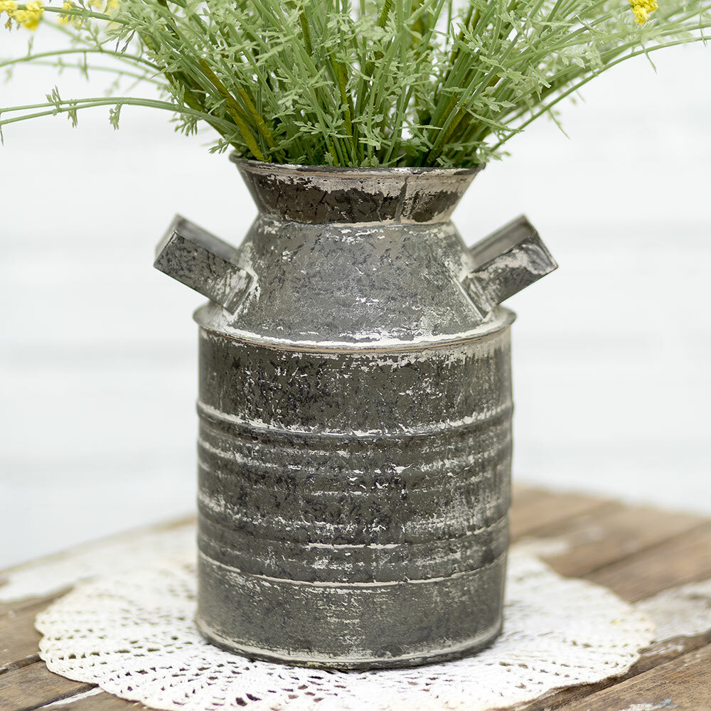Rustic Farm Jug Metal Milk Can With Handles Gray - Farmhouse Kitchen ...