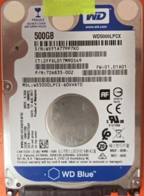 ⭐️⭐️⭐️⭐️⭐️ HDD Hard Drive SATA Laptop 2.5" WD5000LPCX-60VHAT0 500GB ...