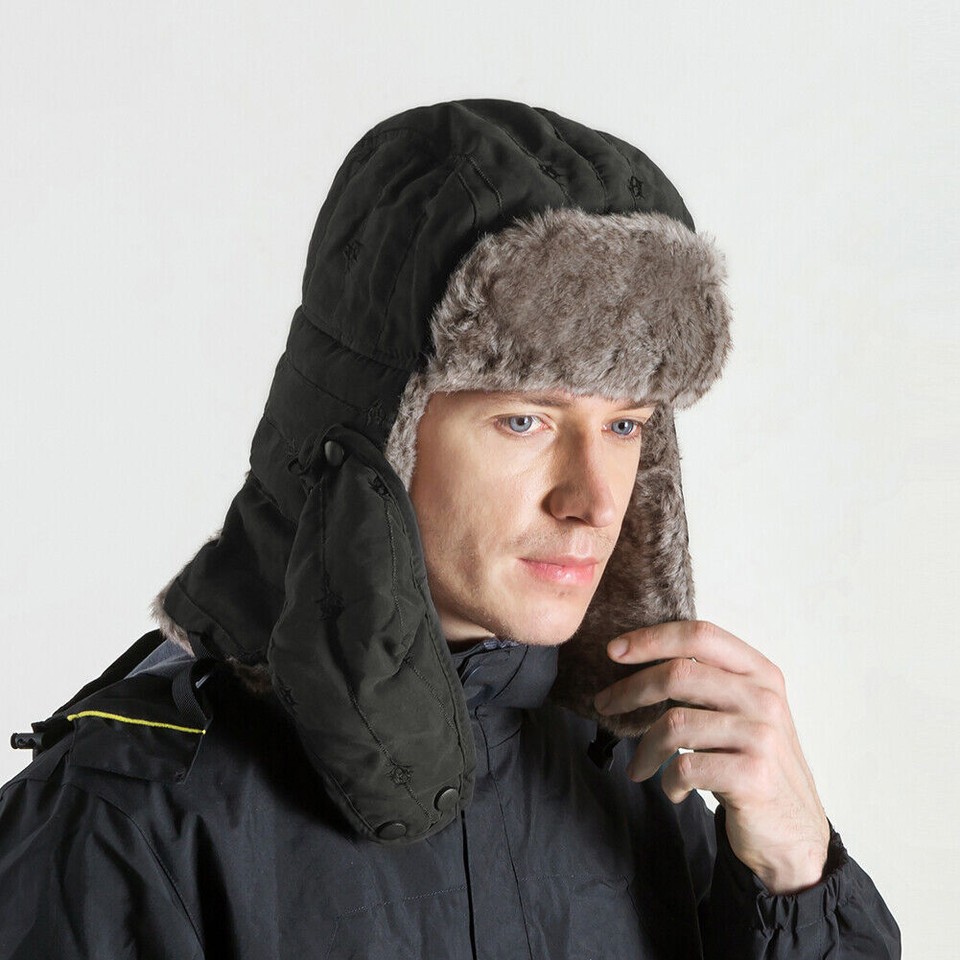 Winter Thermal Fur Lined Aviator Hat with Ear Flap Full Face Cover for ...