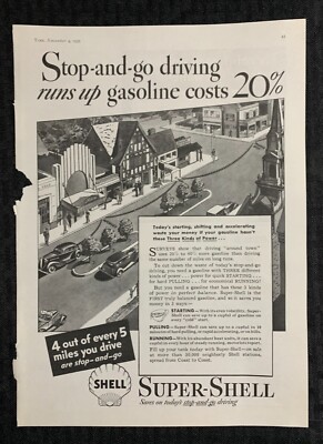 1935 SHELL GASOLINE 8.5x11.5" Automotive PRINT AD Stop-and-Go Driving ...