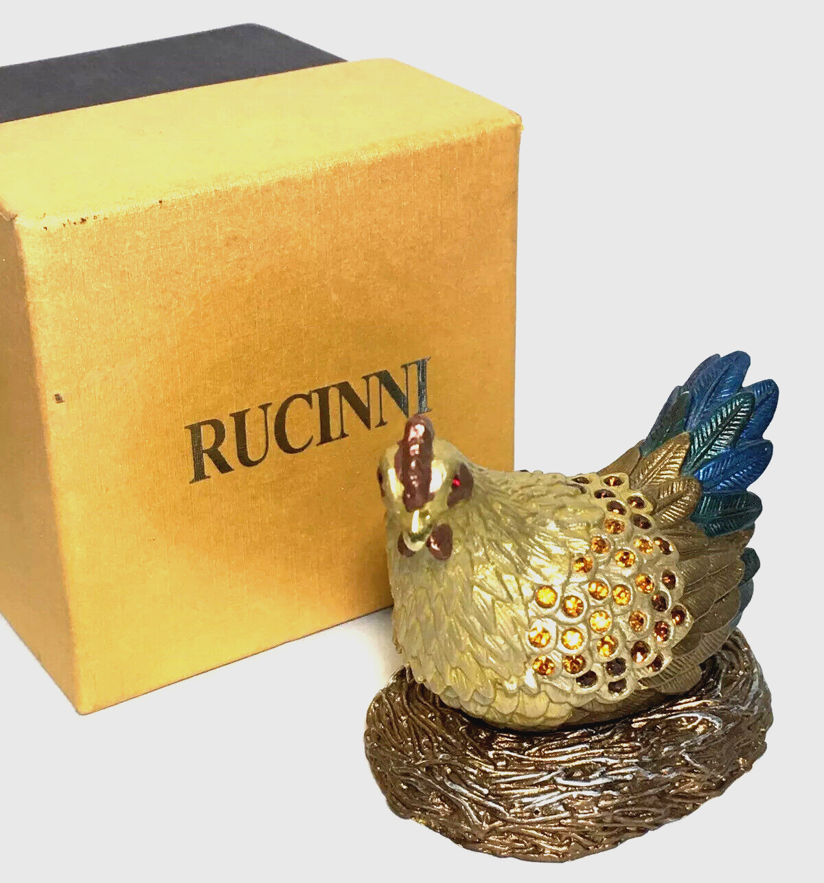 Vintage Rucinni Chicken Trinket Box Jeweled With Swarovski Crystals ...
