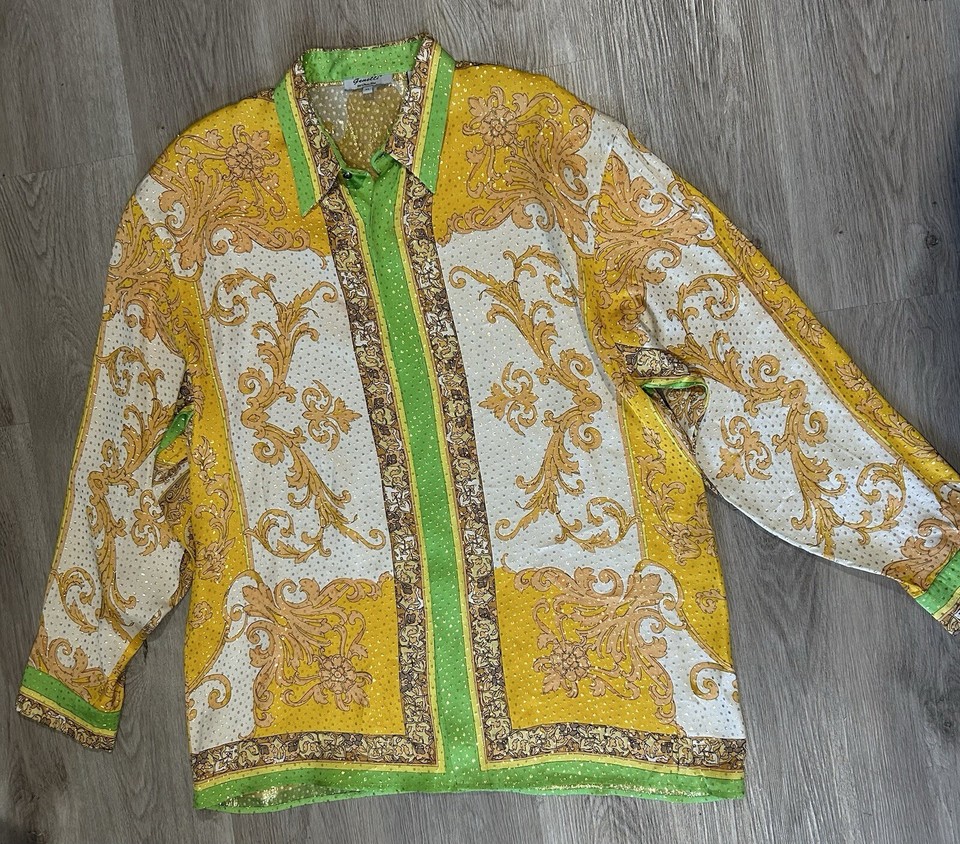 VINTAGE MEN’S GENELLI ABSTRACT GREEK SILK SHIRT SIZE XL EMBELLISHED | eBay