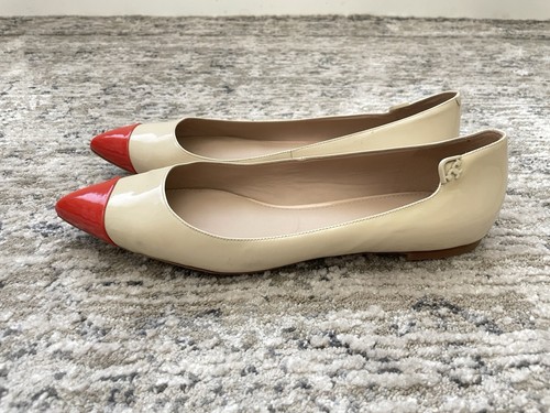 TORY BURCH Cap-Toe Patent Leather Flats Ballet Size 11 Cream Orange ...
