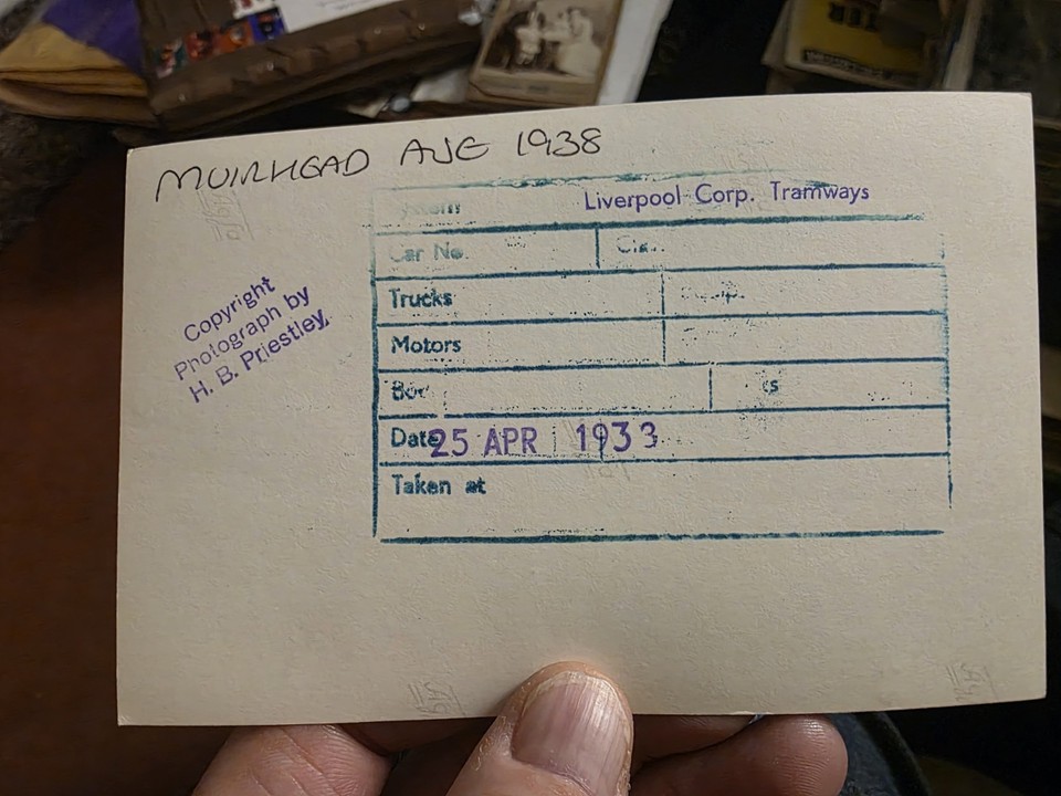 LIVERPOOL CORPORATION TRAMS. COPYRIGHT PHOTO. PAIR OF TRAMS AT MUIRHEAD ...