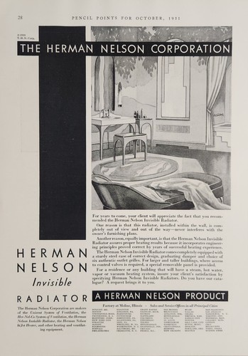 1931 Print Ad Herman Nelson Invisible Radiator Installed in Wall Moline ...