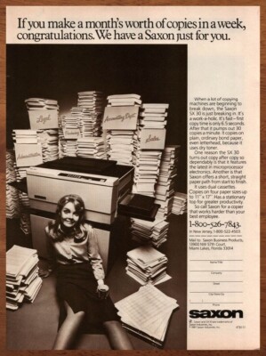 1981 Saxon SX 30 Copy Machine Vintage Print Ad/Poster Copier Office Pop ...