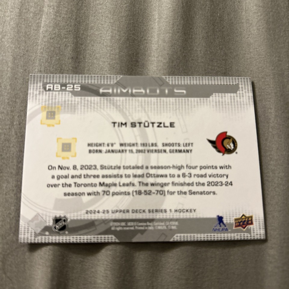 2024-25 Upper Deck Series 1 Senators Tim Stutzle Aimbots Insert #AB-25 ...
