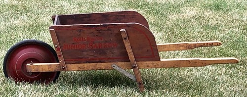 ANTIQUE CHILD'S WHEELBARROW Toy Red Painted Rolls-Racer Junior-Barrow ...