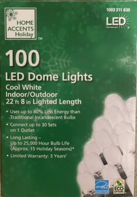 Home Accents Holiday 100 Cool White LED Dome String Lights 29 Ft ...