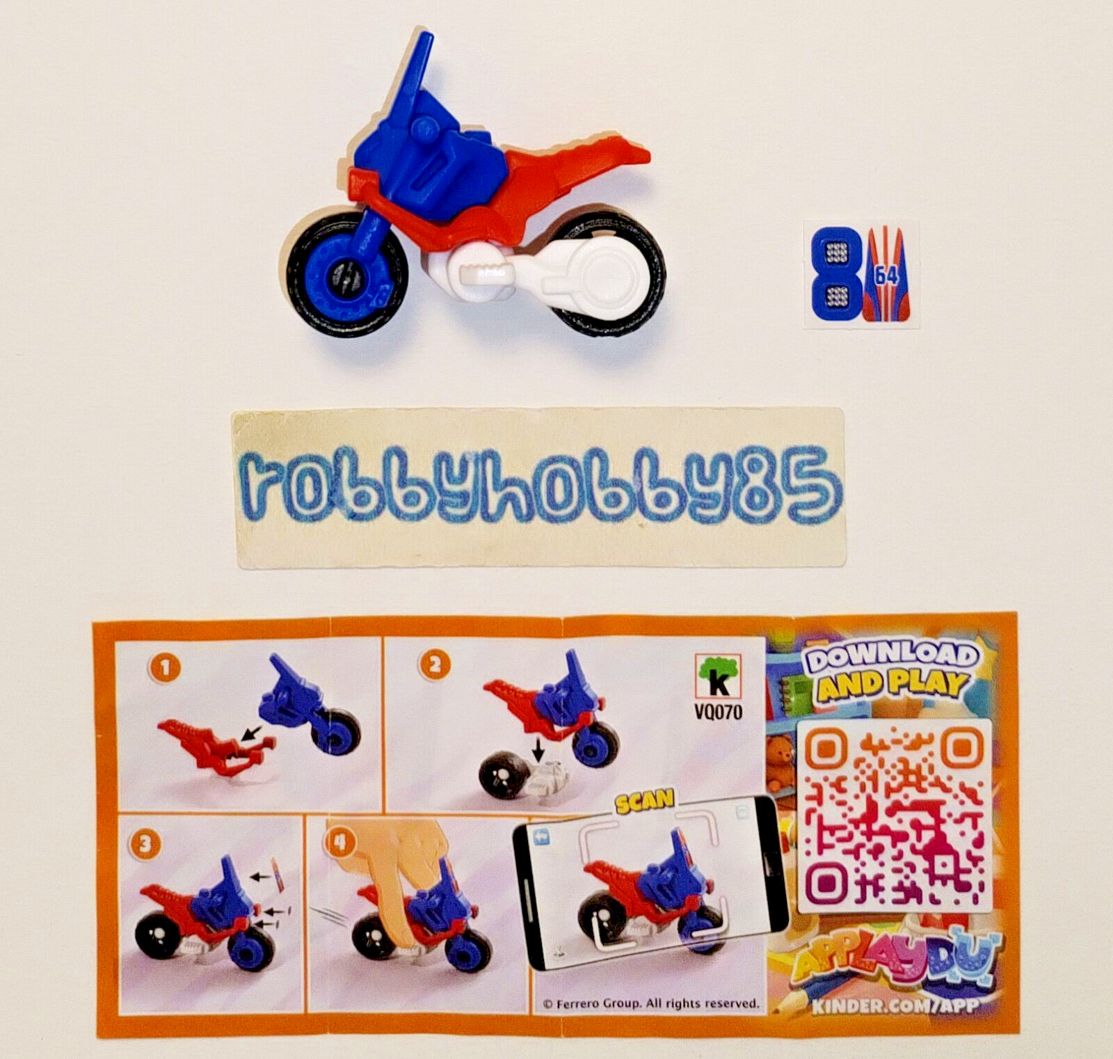 VQ070 Blue And Red Motorcycle + PAPER KINDER SURPRISE ITALY TOYS 2024/ ...