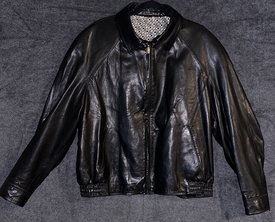 Zilli Black Calf Skin Leather Jacket In Noir Size 58 Silk Zilli Black Calf Skin Leather Jacket In Noir Size 58 Silk