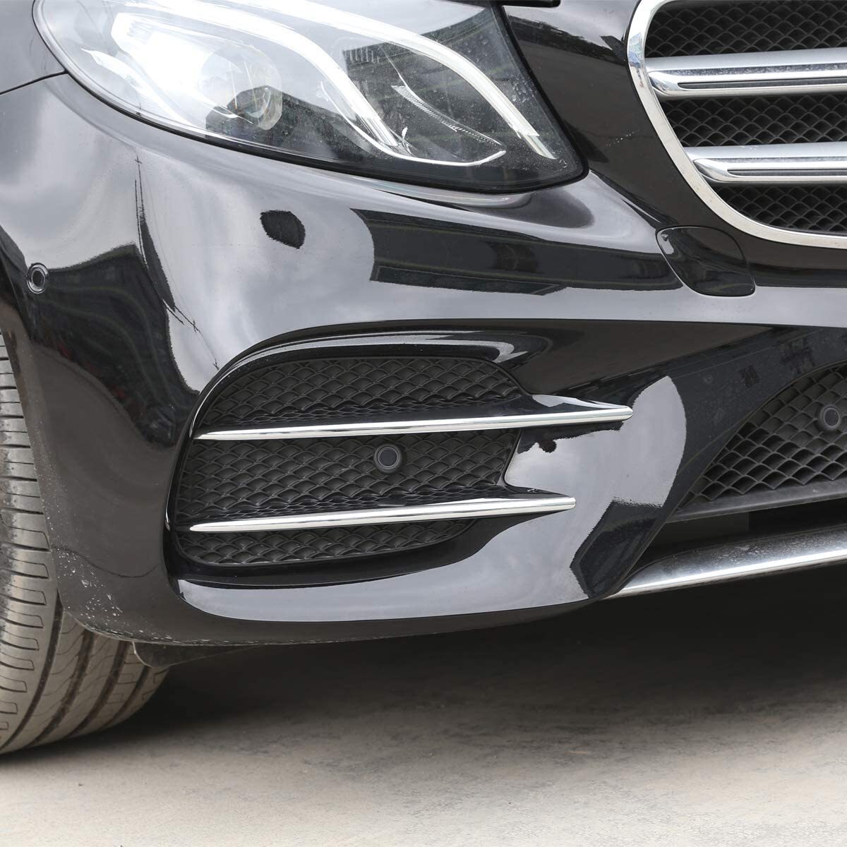 For Benz E-Class W213 Silver Front Bumper Grille Fog Light Cover Trim ...
