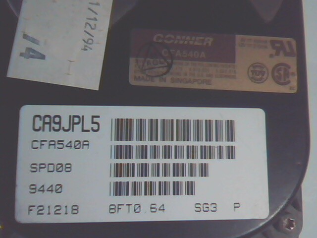 HDD Hard Drive Disk IDE Conner CFA540A SPD08 F21218 8FT0.64 SG3 9440 3. ...