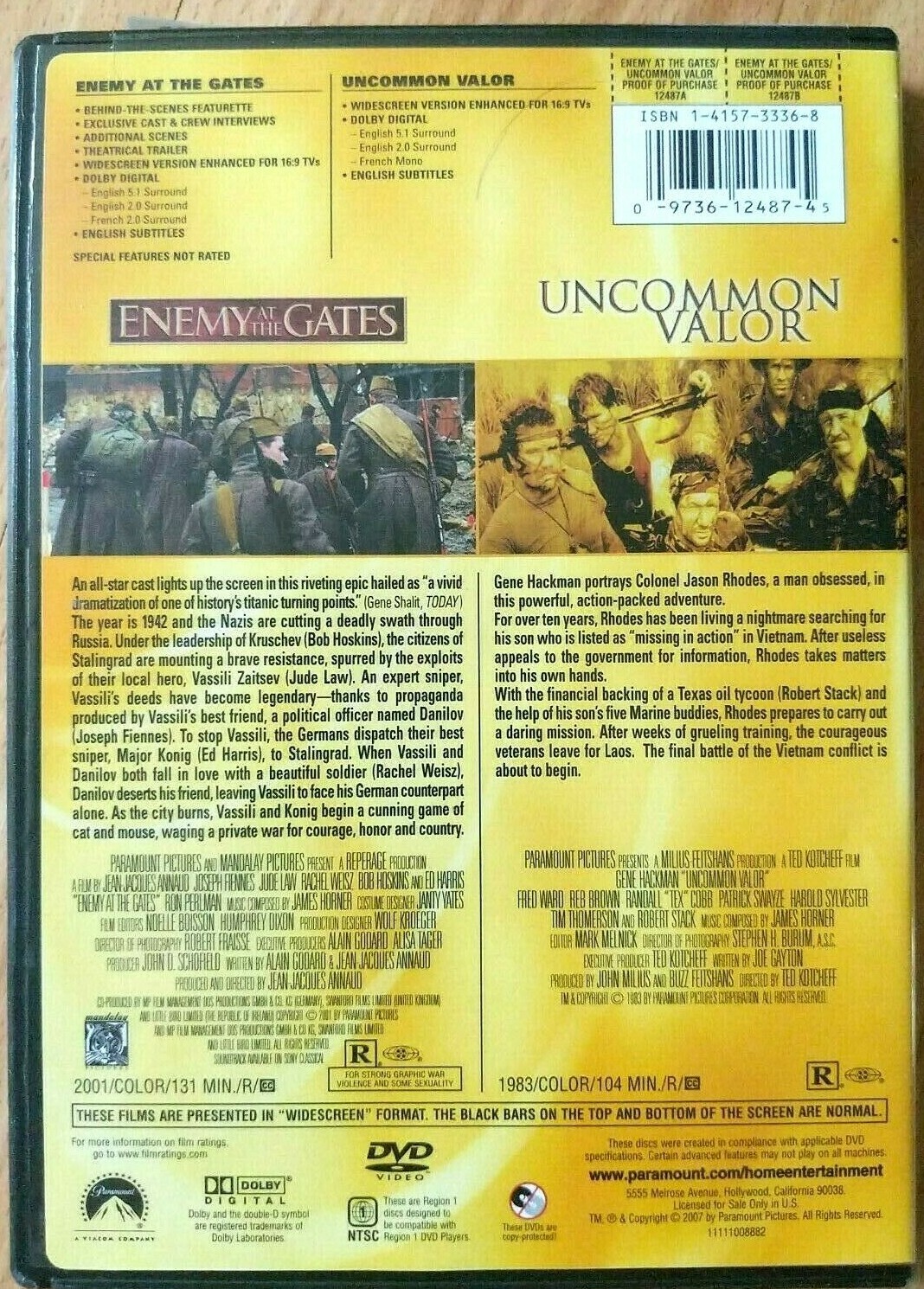 Enemy at the Gates & Uncommon Valor (DVD, 2007, 2-Disc Set, Widescreen ...