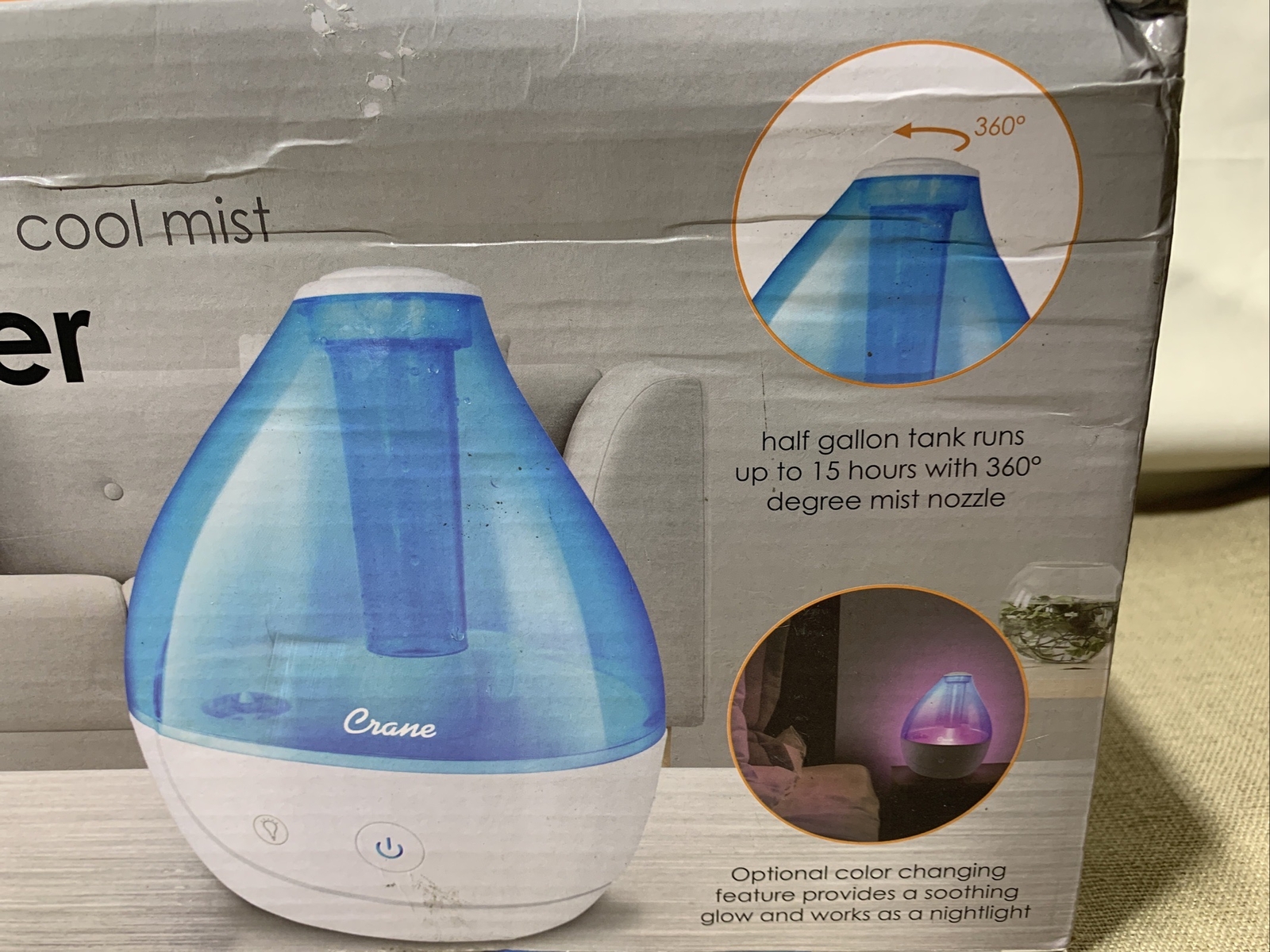 Crane EE-5952 Ultrasonic Cool Mist Humidifier Night Light - Blue/White ...