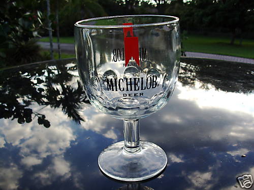 MICHELOB RED RIBBON & BLACK LOGO BEER GLASS WITH STEM | eBay