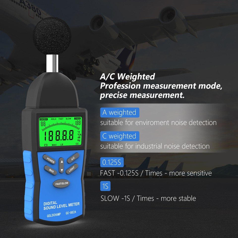 Sound Level Meter Digital Noise Test Decibel Measurement 30-130DB AC DC ...