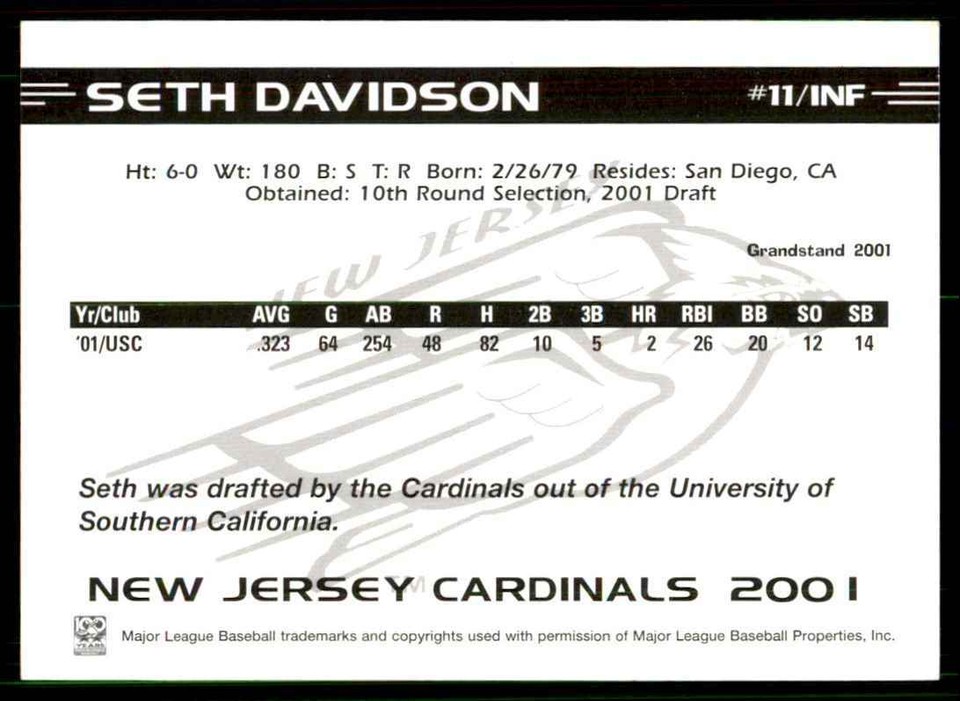 2001 New Jersey Cardinals Seth Davidson #SEDA | eBay