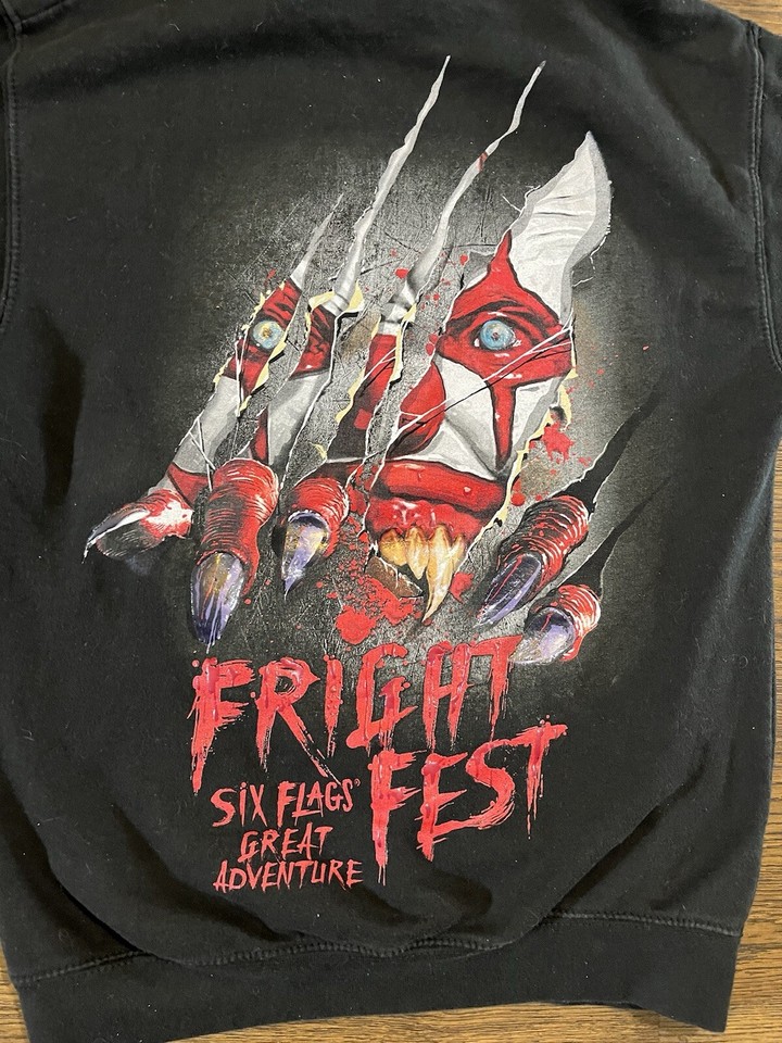 Six Flags Fright Fest Killer Clowns Hoodie Mens Black Pullover Small | eBay