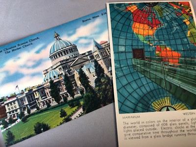 2 1930s CHRISTIAN SCIENCE CHURCH Mapparium BOSTON MASS Postcard Vintage ...