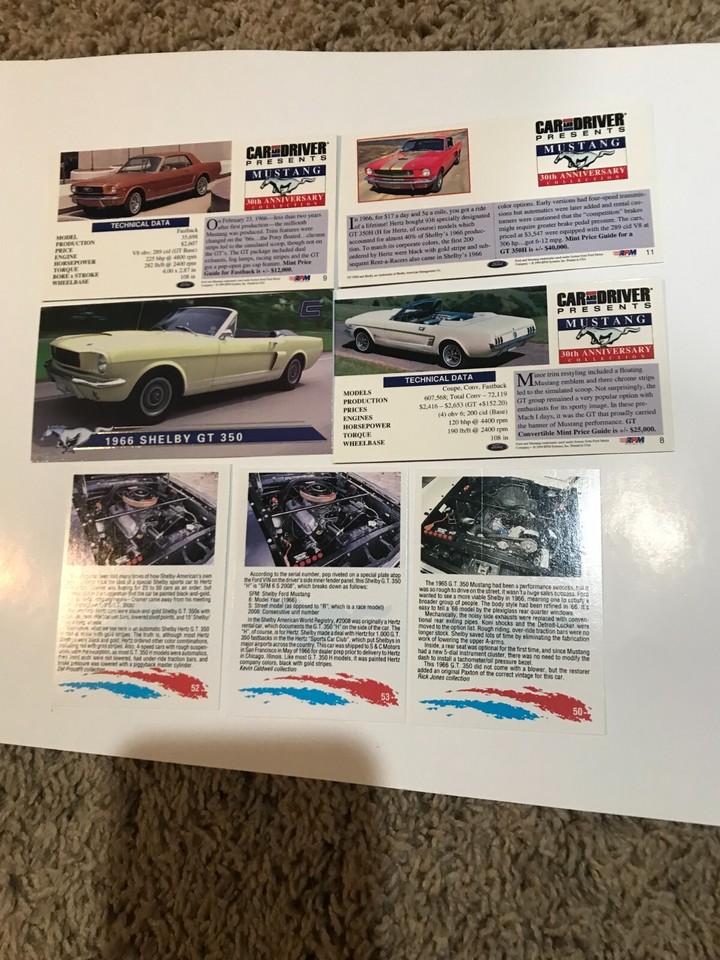 1966 Ford Mustang Shelby GT 350H muscle car cards FRESH OUT OF THE PACK ...