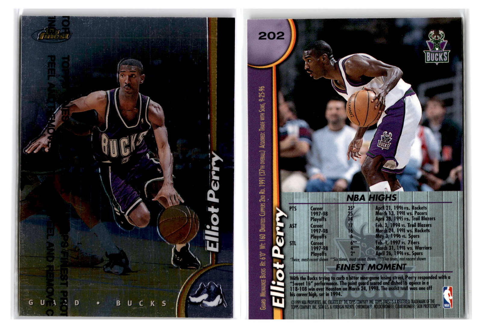1998-99 Topps Finest #202 Elliot Perry - Milwaukee Bucks | eBay