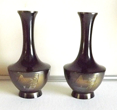 Japanese 5" Brass Bud Vase with Mirror Glaze / Set of 2 Vintage | eBay