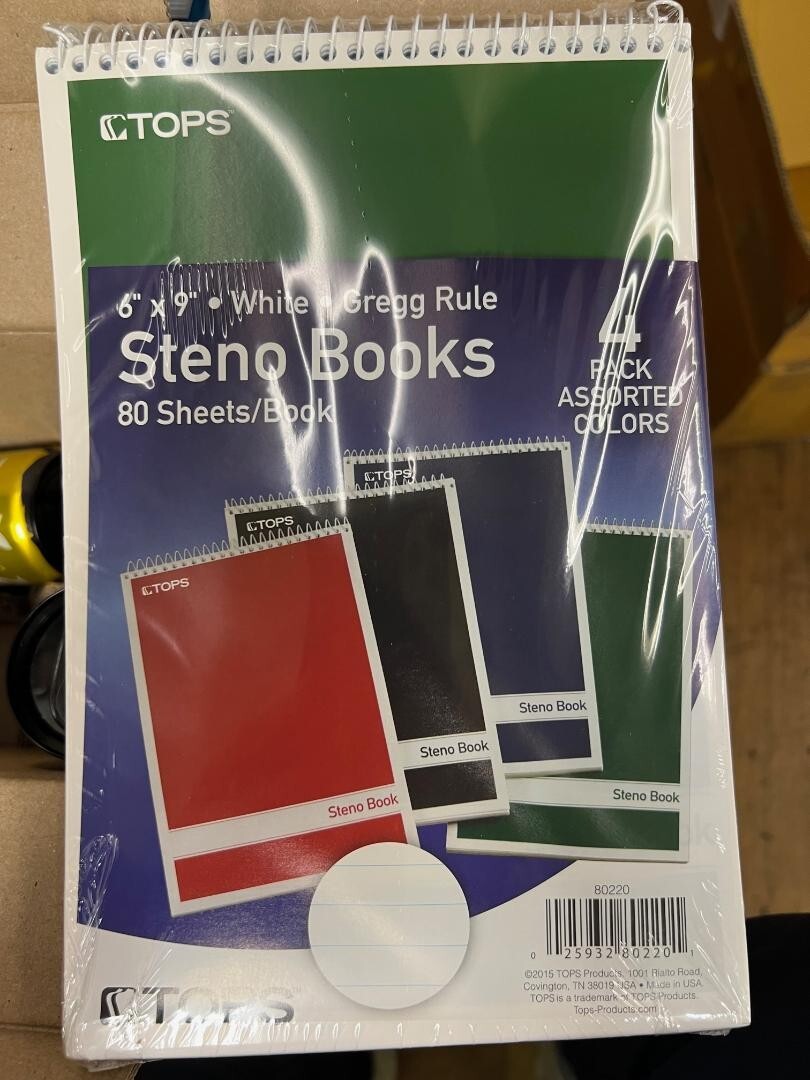 Tops Steno Books 4 Pack 6" X 9" Assorted Colors 80/Sheets ea book White ...