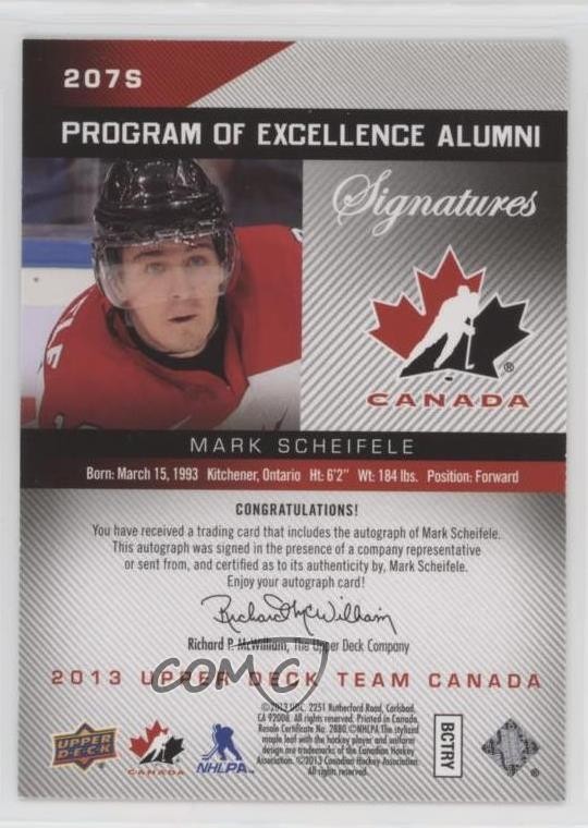 2013 Upper Deck Team Canada Gold Signatures /175 Mark Scheifele #207S ...
