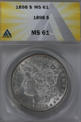 1898 $1 ANACS MS 61 Morgan Silver Dollar, Miss Liberty Head Dollar, $1 ...